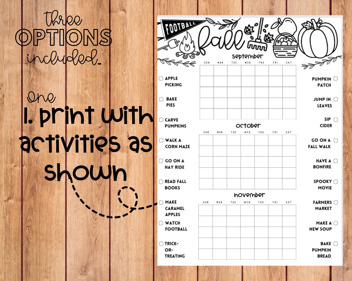 Printable Fall Bucket List Poster | 24 X 36, 18 X 24 | Fall Calendar ...