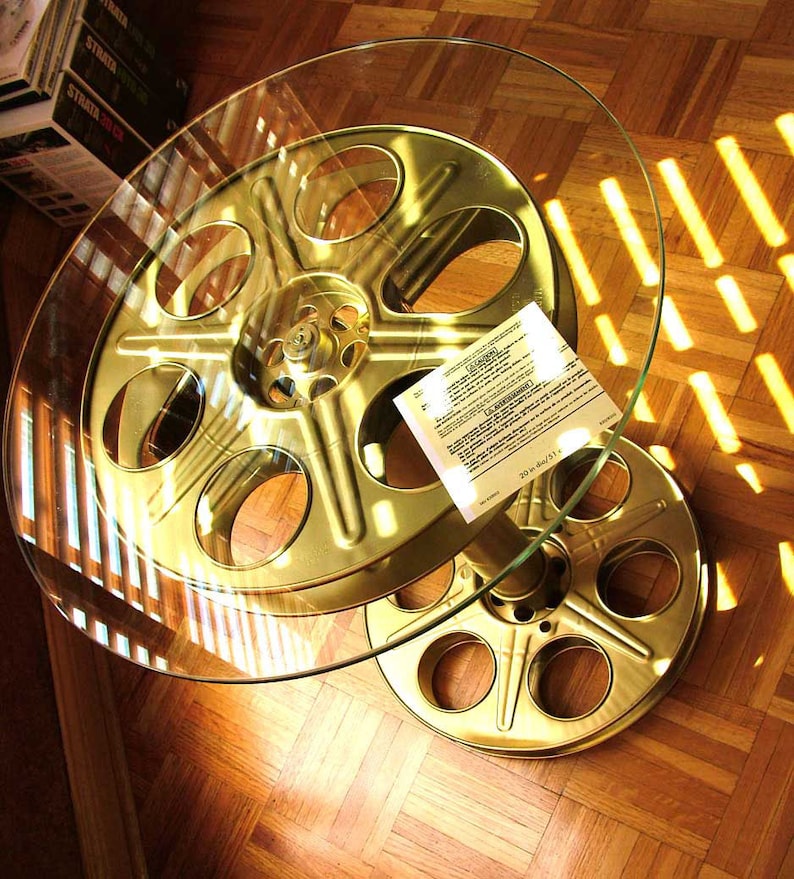 Movie Reel Table Made From Repurposed 35mm Movie Reels With Film Choice ...