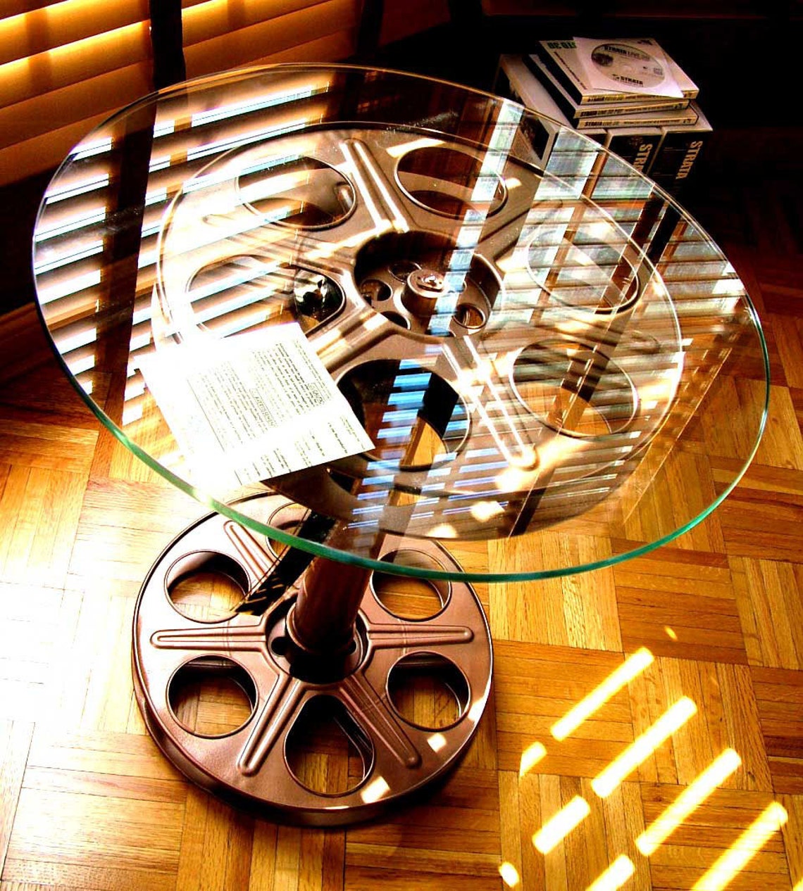 Movie Reel Table Made From Repurposed 35mm Movie Reels With Film Choice ...