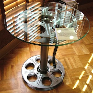 Movie Reel Table Made From Repurposed 35mm Movie Reels With Film Choice ...