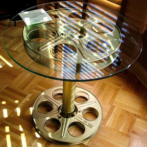 Movie Reel Table Made From Repurposed 35mm Movie Reels With Film Choice ...
