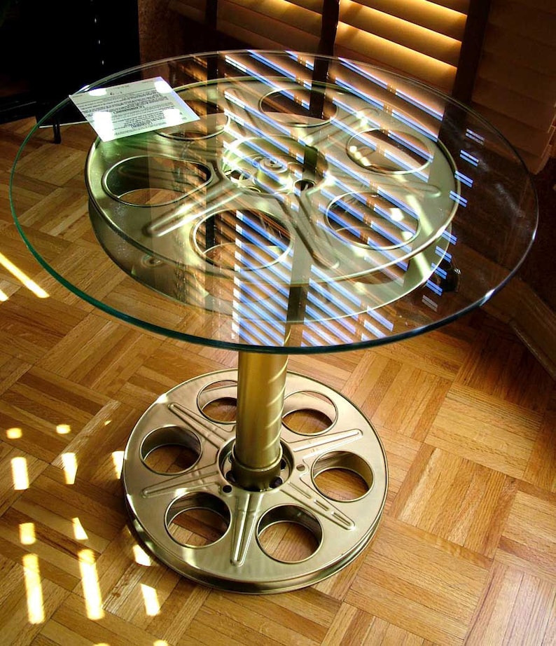 Movie Reel Table Made From Repurposed 35mm Movie Reels With Film Choice ...