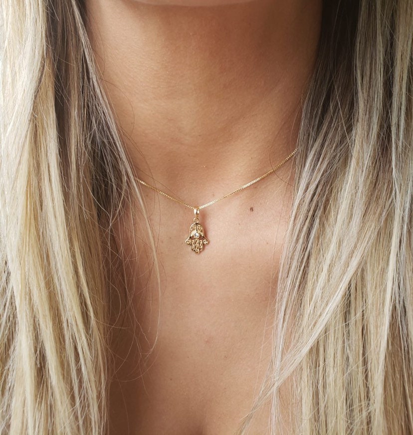 Hamsa Gold Necklace Hand of Fatimahand of God Gold Plated - Etsy