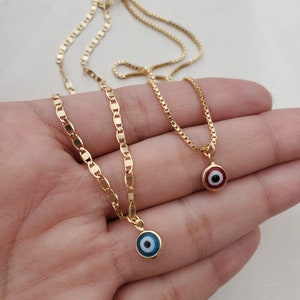 Evil Eye Necklace , 18 K Gold Filled Necklace, Figaro Necklace , Eye ...