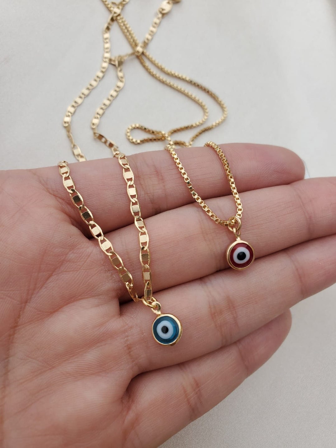 Evil Eye Necklace , 18 K Gold Filled Necklace, Figaro Necklace , Eye ...