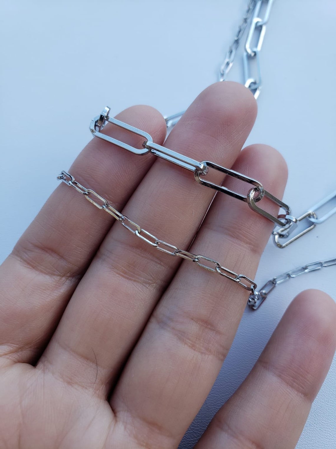 Silver Paper Clip Necklacelink Chain Necklace Set Gold Link | Etsy