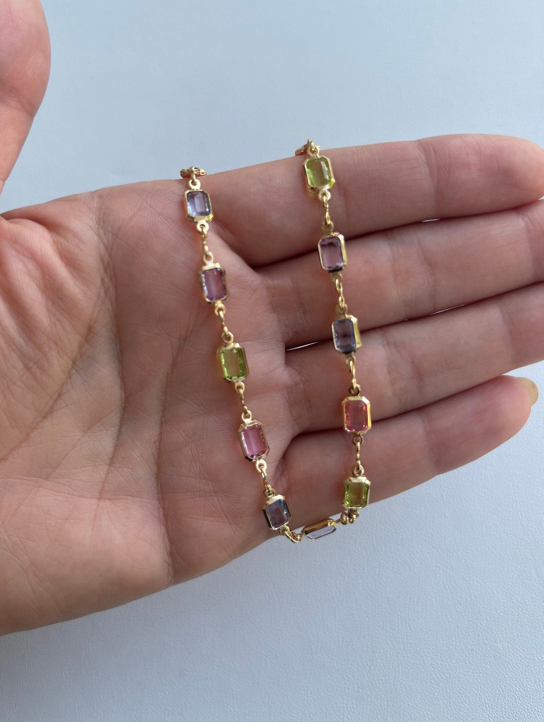 18k Gold Filled Anklet Gemstone Anklet, Gold Anklet Gemstone Bracelet ...