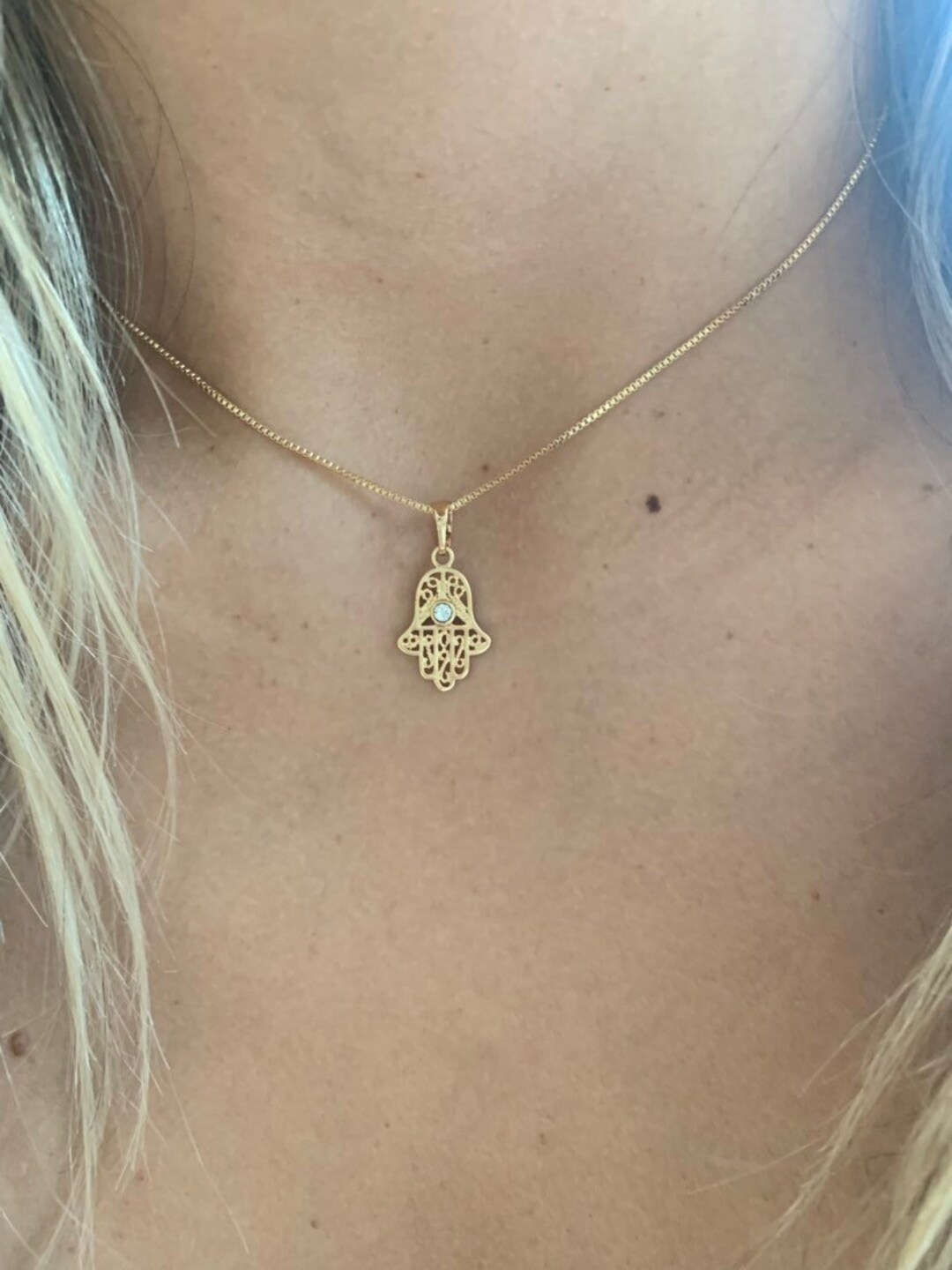Hamsa Gold Necklace, Hand of Fatima,hand of God , Gold Filled Hamsaeye ...