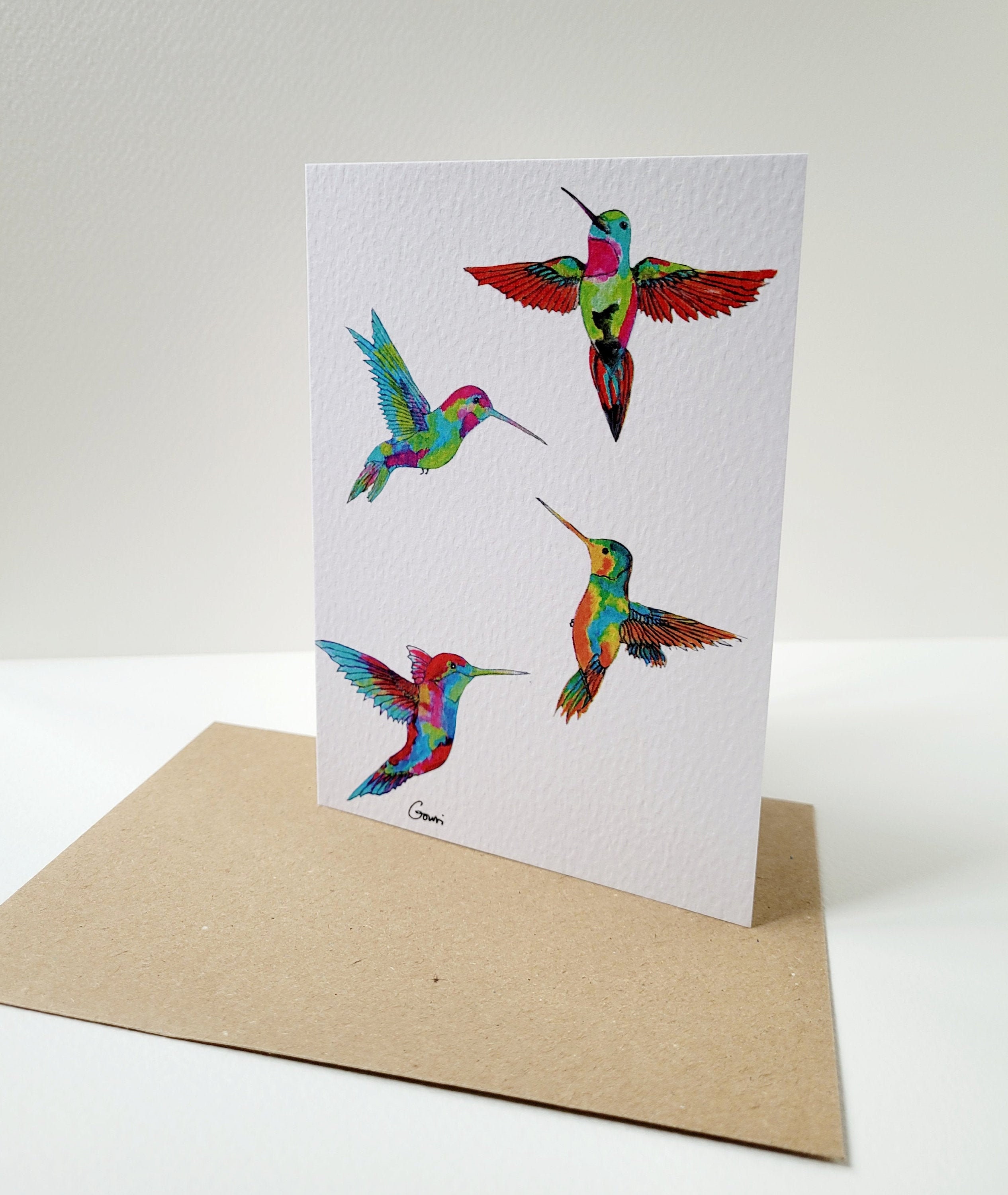 Blank Greeting Card - Hummingbirds Illustration ~ Anniversary ...