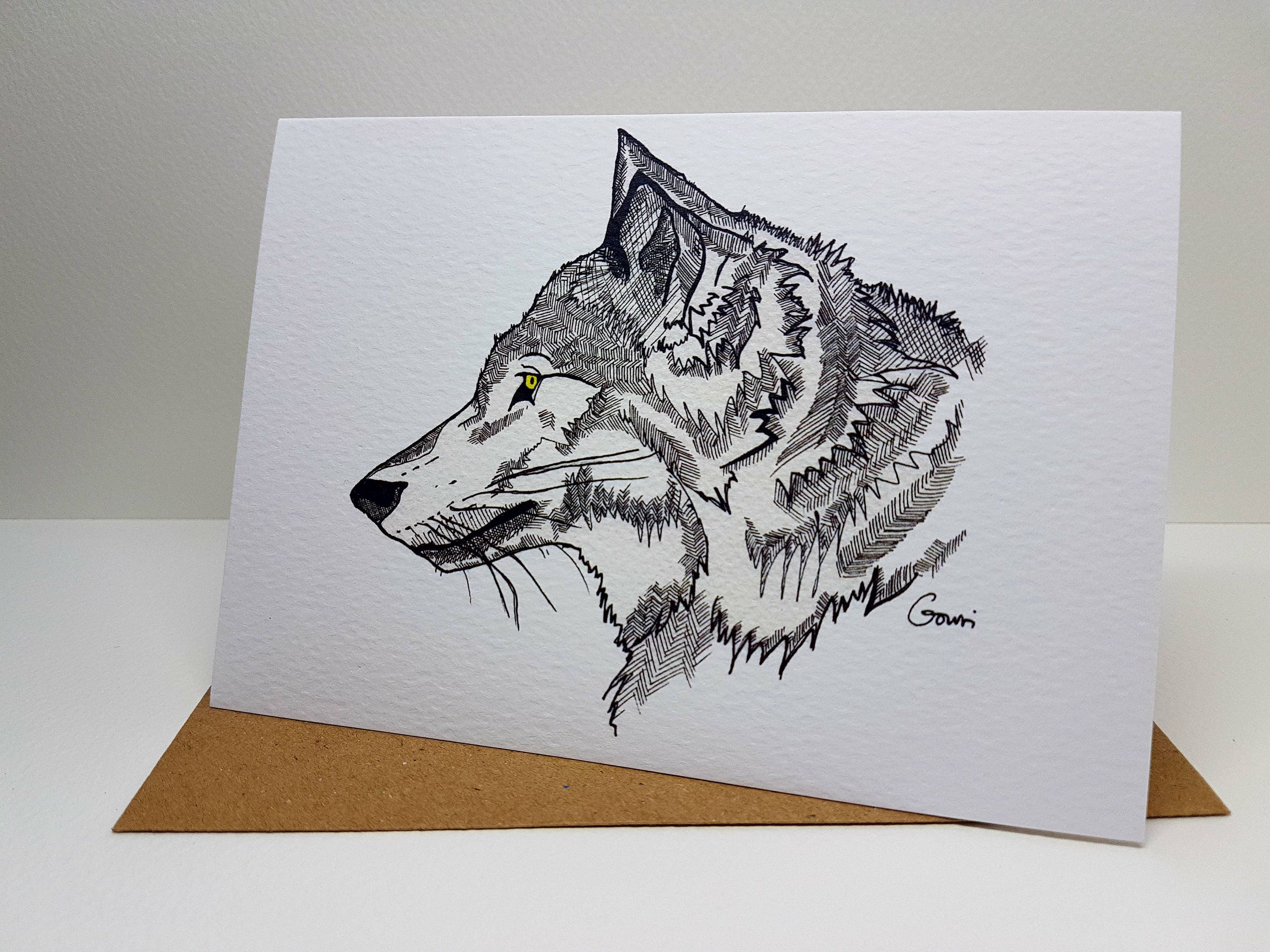 Greeting Card - Wolf ~ Ink Drawing - Etsy