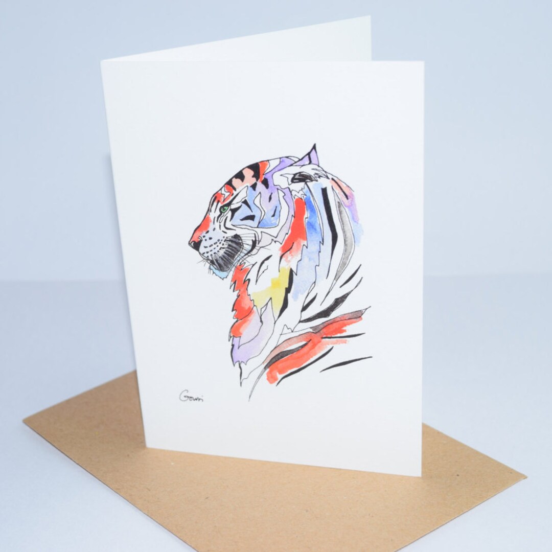 Greeting Card - Sumatran Tiger ~ Ink & Watercolour Drawing - Etsy