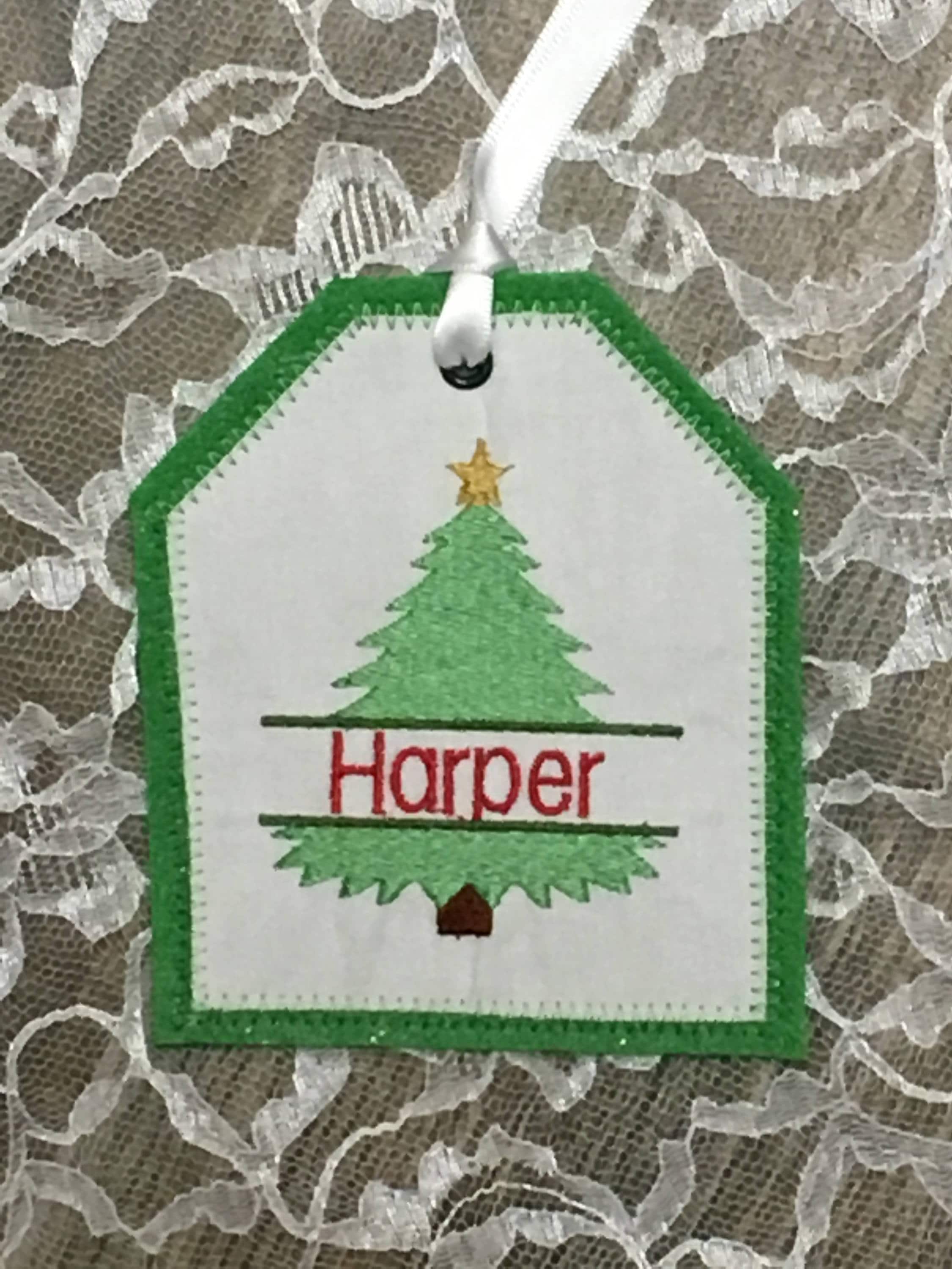 Personalized Embroidered Christmas Tree Gift Tag Christmas | Etsy