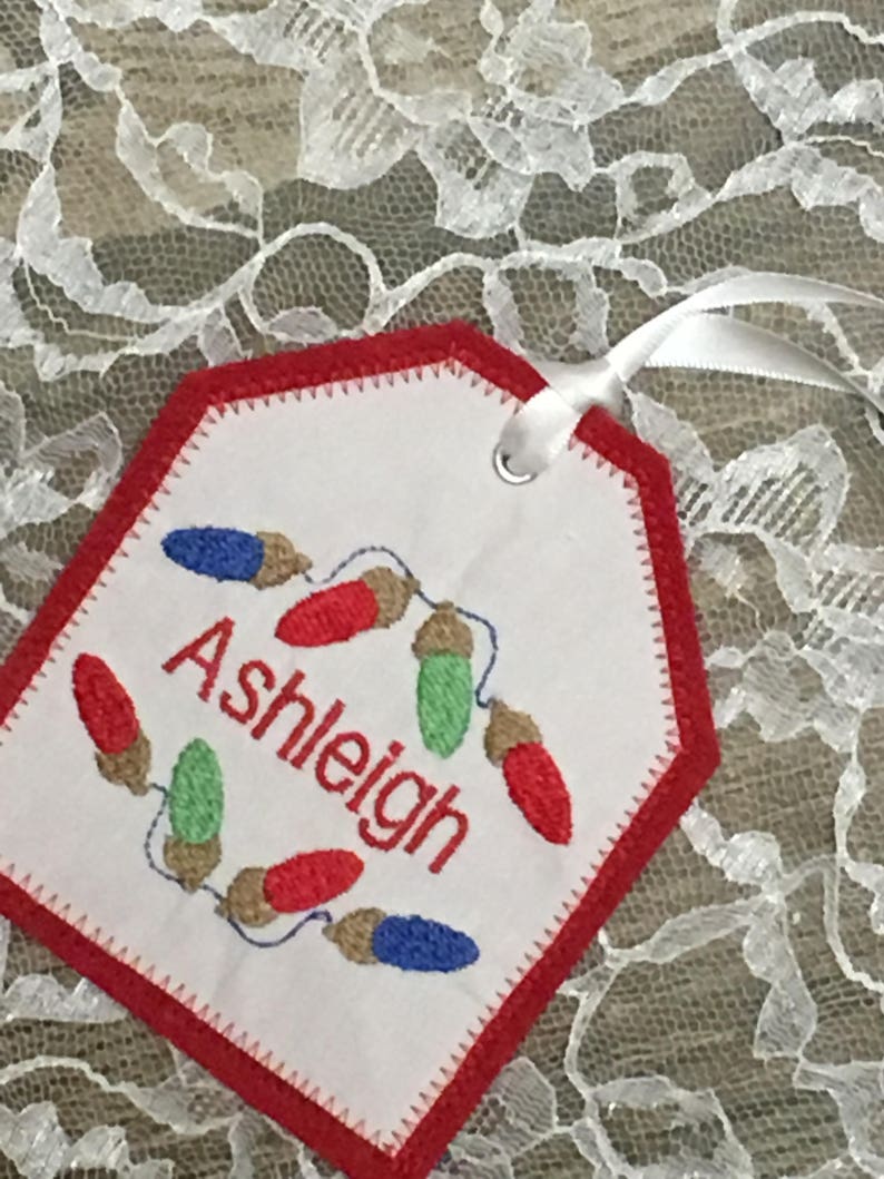 Personalized Embroidered Christmas Light Gift Tag Christmas - Etsy