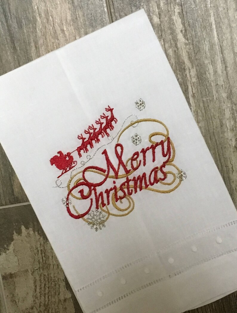 Merry Christmas Embroidered Guest Towel Custom Embroidered | Etsy