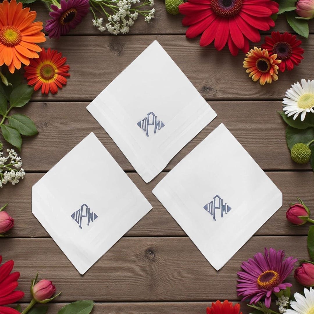Personalized Embroidered Handkerchiefs Set of 3 Cotton Hankies Men ...