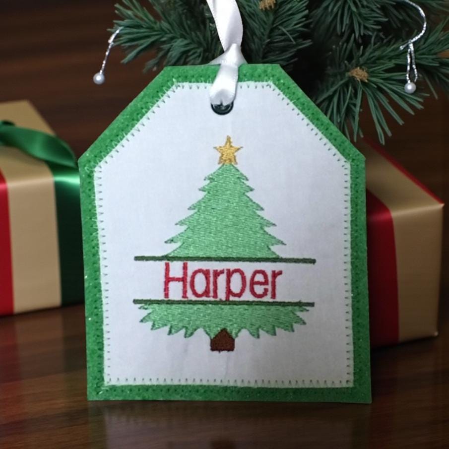 Personalized Embroidered Christmas Tree Gift Tag, Christmas Stocking ...