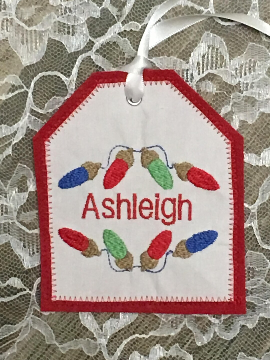 Personalized Embroidered Christmas Light Gift Tag, Christmas Stocking ...