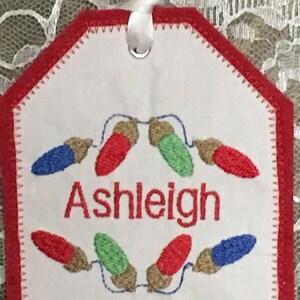 Personalized Embroidered Christmas Light Gift Tag, Christmas Stocking ...