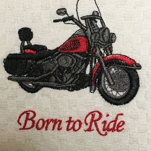 Motorcycle Embroidered Guest Towel, Born to Ride Motorcycle Towel, Man ...