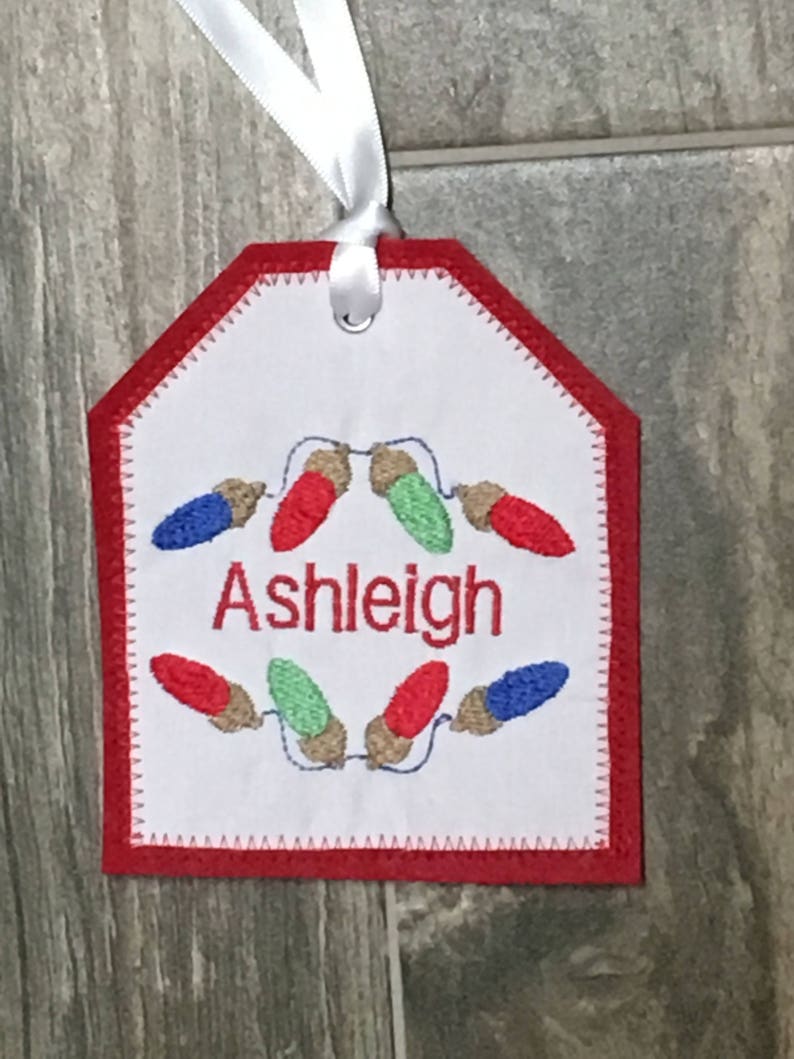 Personalized Embroidered Christmas Light Gift Tag Christmas - Etsy