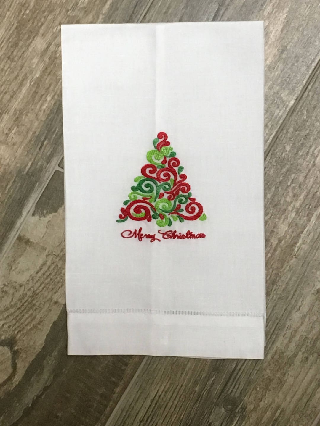 Christmas Embroidered Guest Towel, Custom Embroidered, Christmas Tree ...