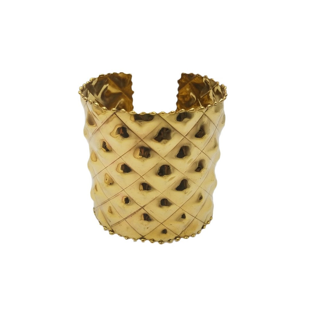 Pyramid Studded Cuff Bracelet in Gold Tone Ornate Brass Cuff Metal ...