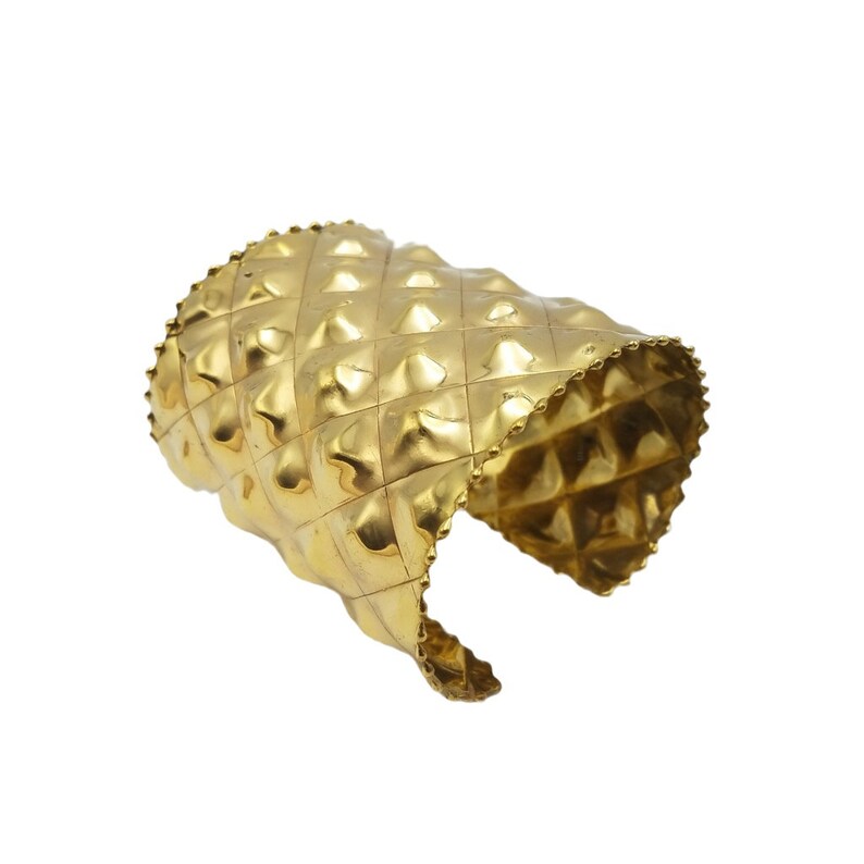 Pyramid Studded Cuff Bracelet in Gold Tone Ornate Brass Cuff - Etsy