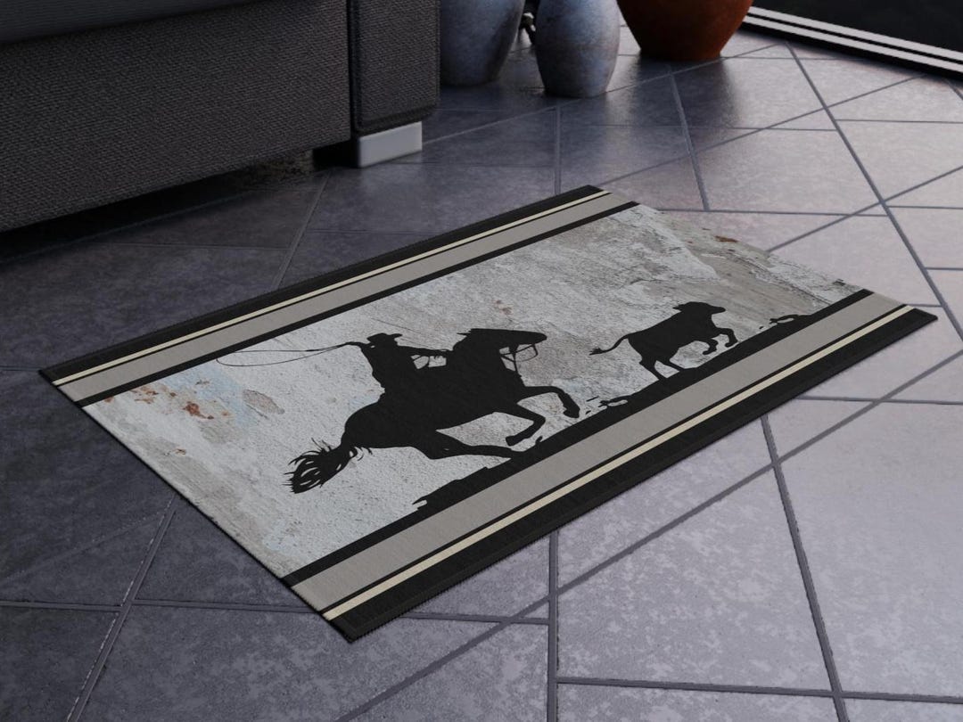 Calf Roping Horse Doormat, Living Quarters Rug, Rodeo Horse, Horse ...