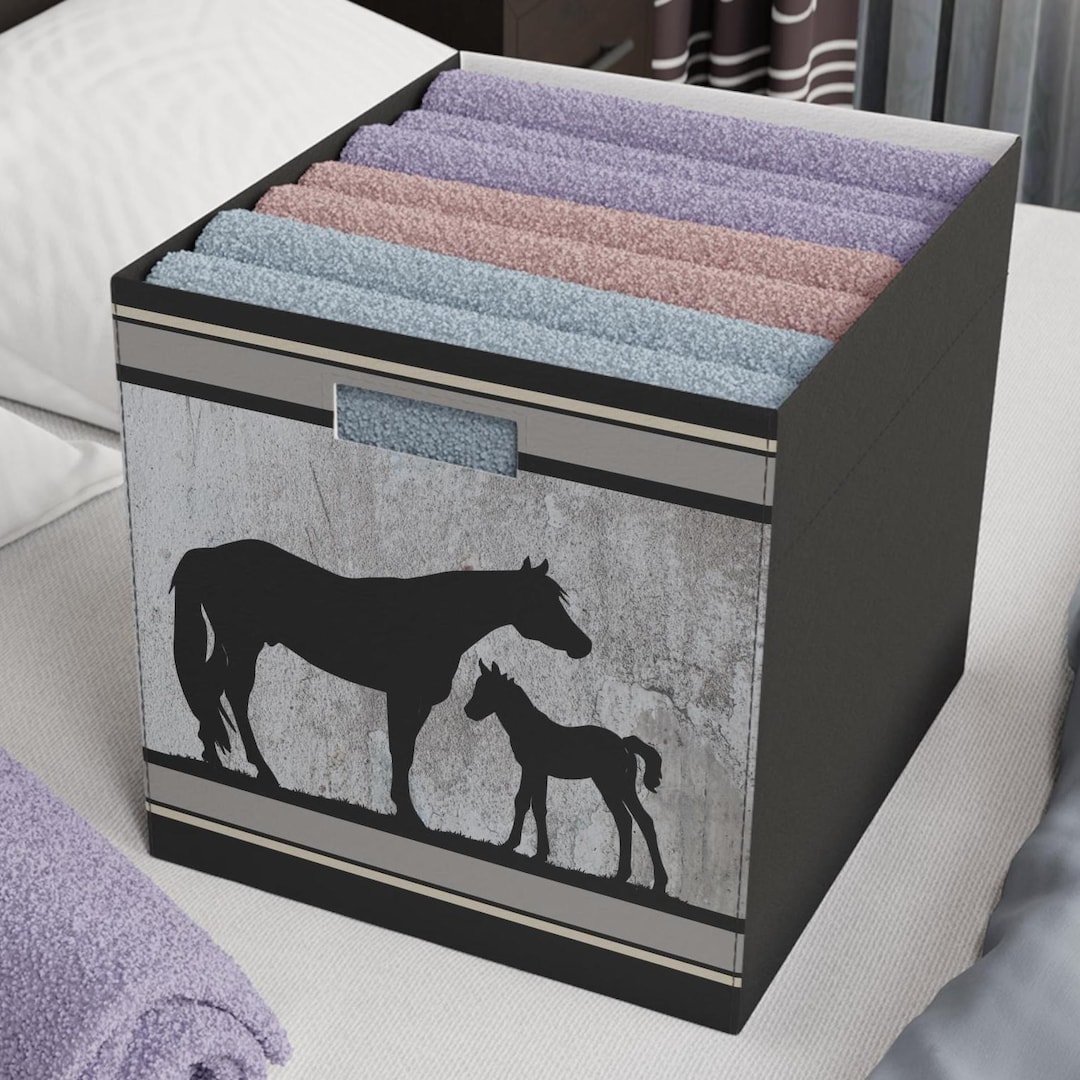 Mare and Foal Horse Storage Box, Soft Felt Rustic Design, Horse Owner ...