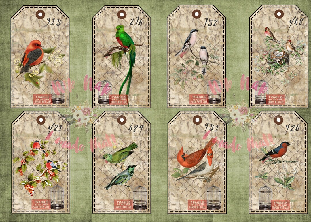 DIGITAL PRINTABLE TAGS Bird Collage Instant Download - Etsy