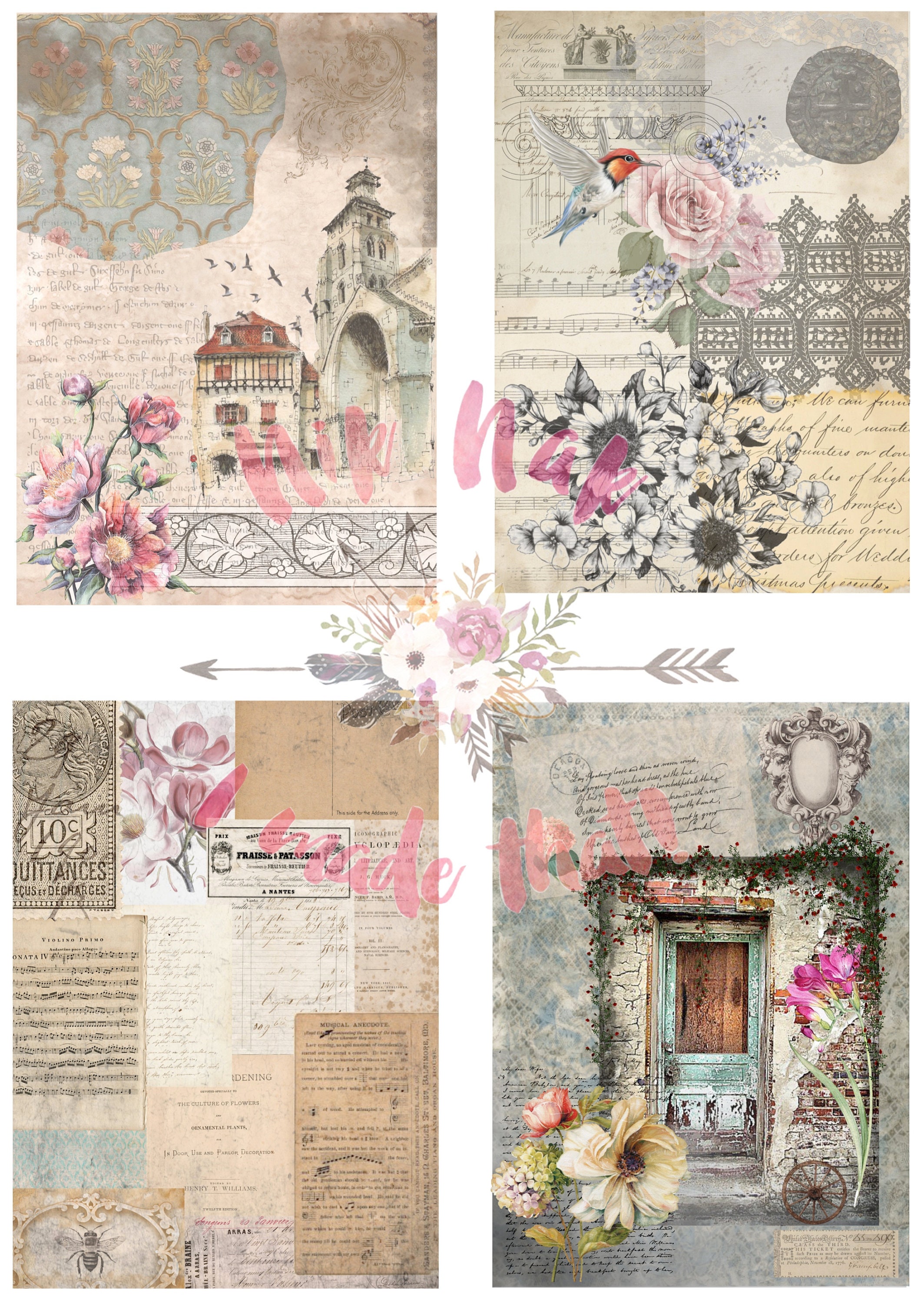 DIGITAL COLLAGE Printable Backgrounds Journaling Instant Download - Etsy