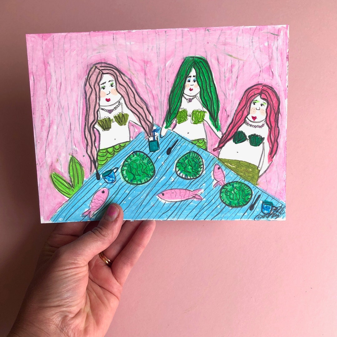 Mermaid Oil Pastel Portrait Original & Print Fine Art 'mermaids Having ...