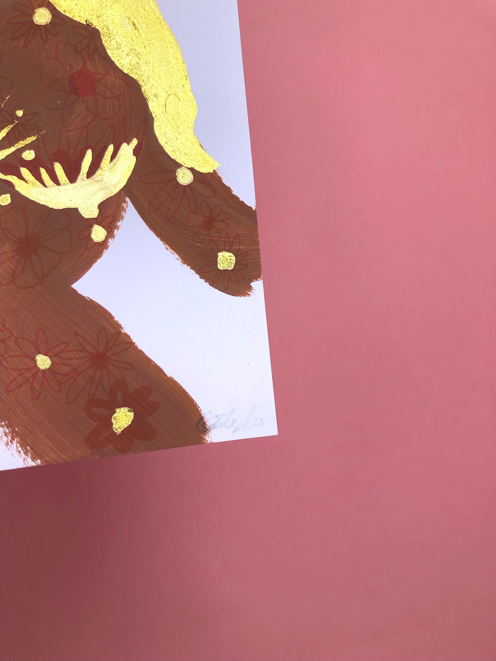 Fertility Goddess A6 Original Painting acrylic Gold Ink Black Body ...