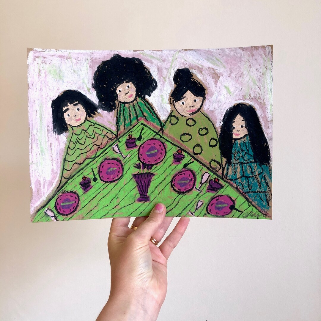 Oil Pastel Family Portrait Original Drawing or Print 'black Hair Family ...