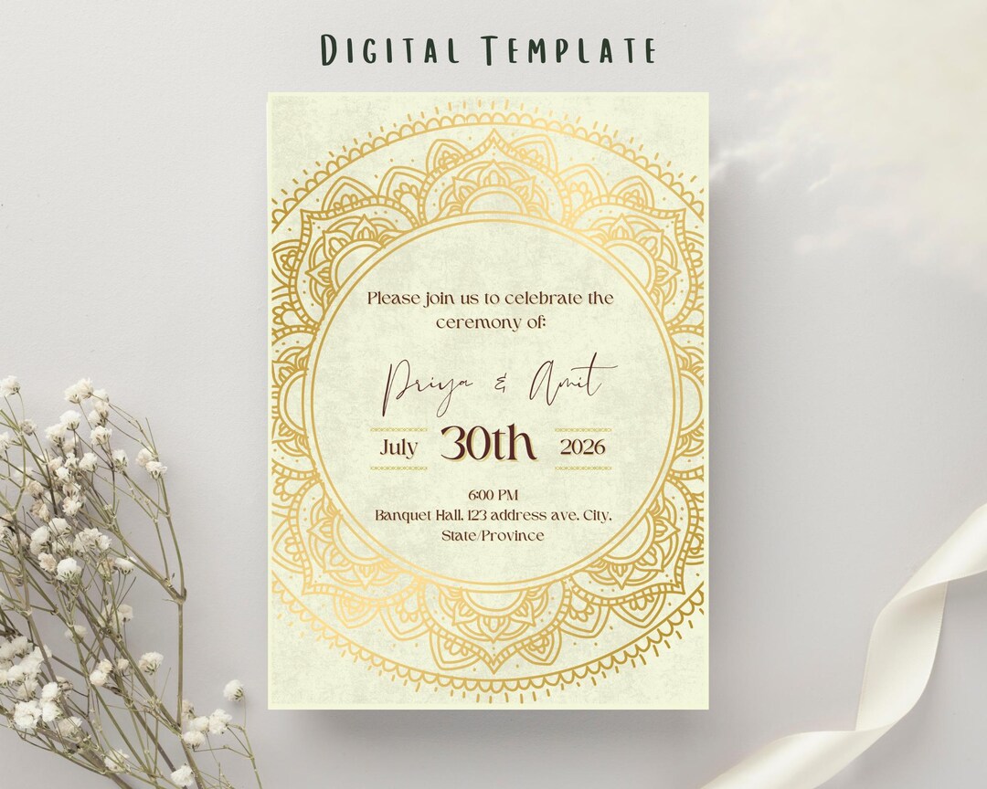 Indian Style Wedding Invitation, Customizable Wedding Invite, DIY, Editable Wedding Invitation ...