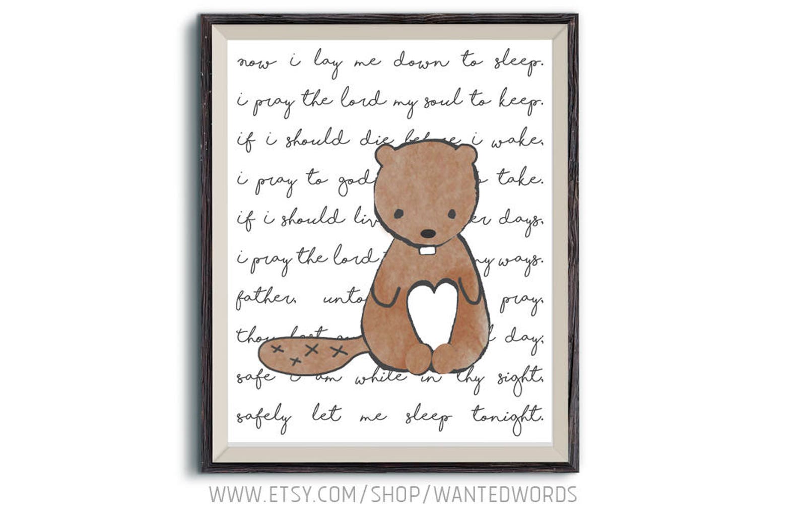Now I Lay Me Down to Sleep Woodland Beaver Nursery Print Art Bedtime ...