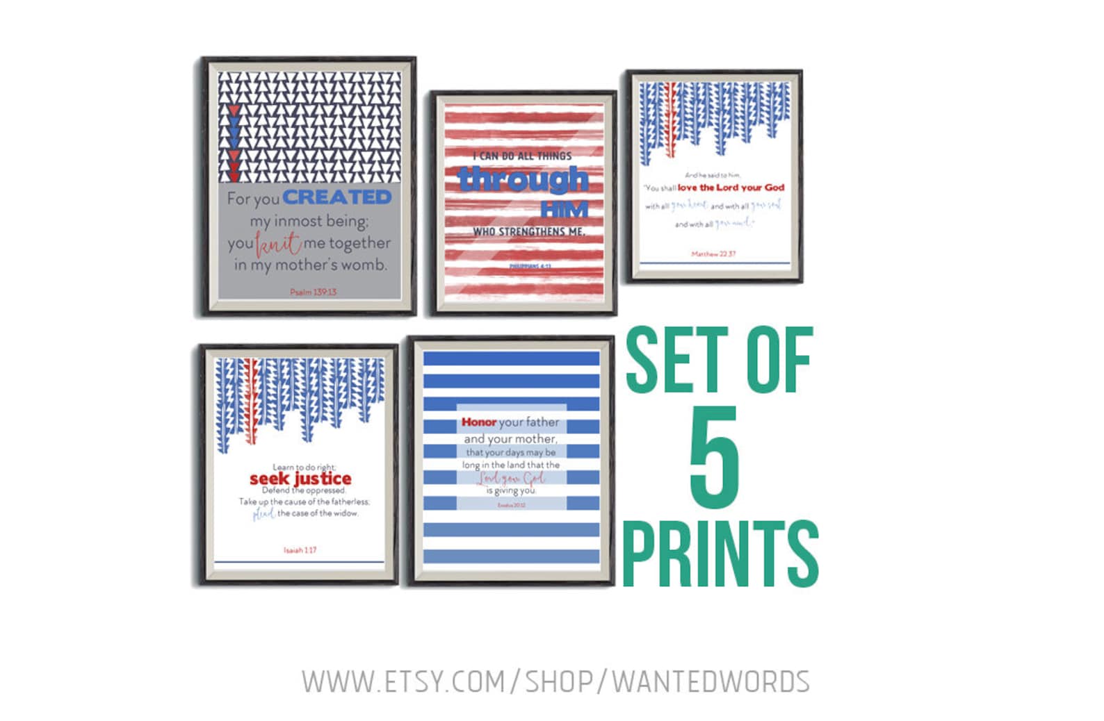 Bible Verse Printables Gallery Wall Art Red White Blue and - Etsy