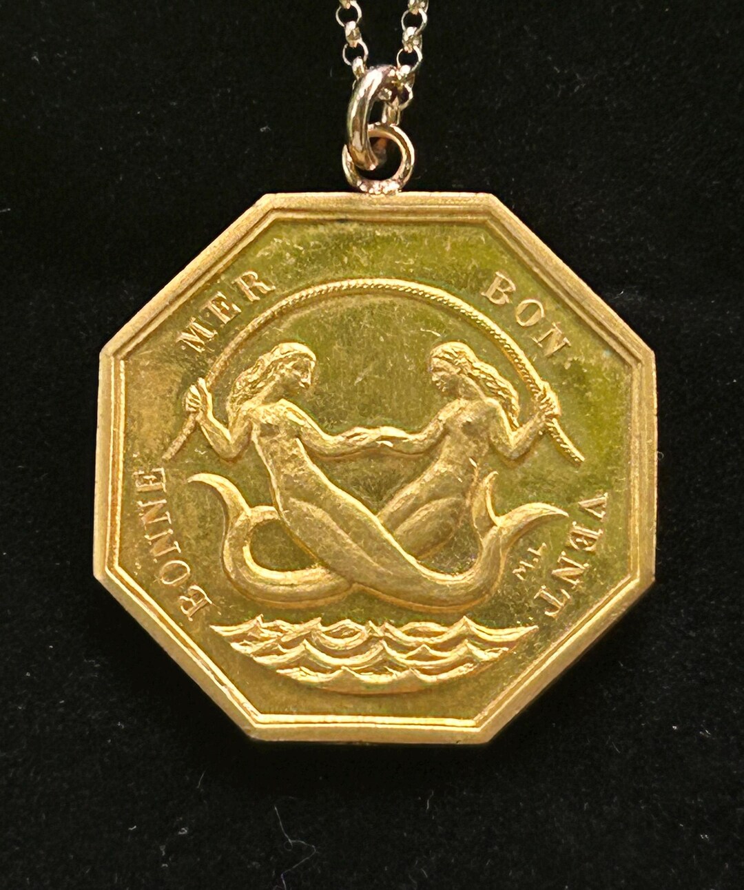 Rare Vintage French Mermaids Medallion on Modern 14kt Gold Filled Chain ...
