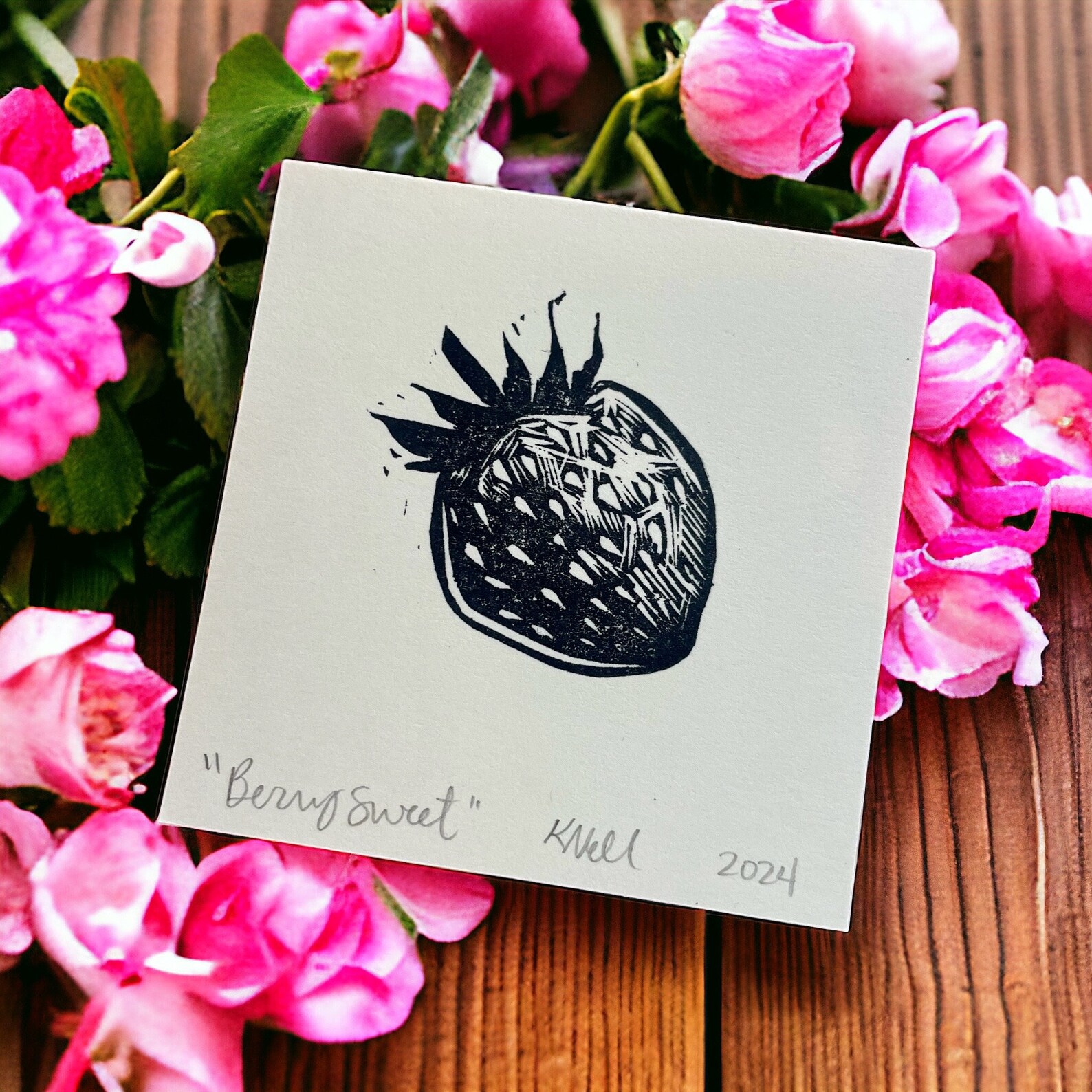 Strawberry Mini Print | Strawberry Linocut | Strawberry Art - Etsy