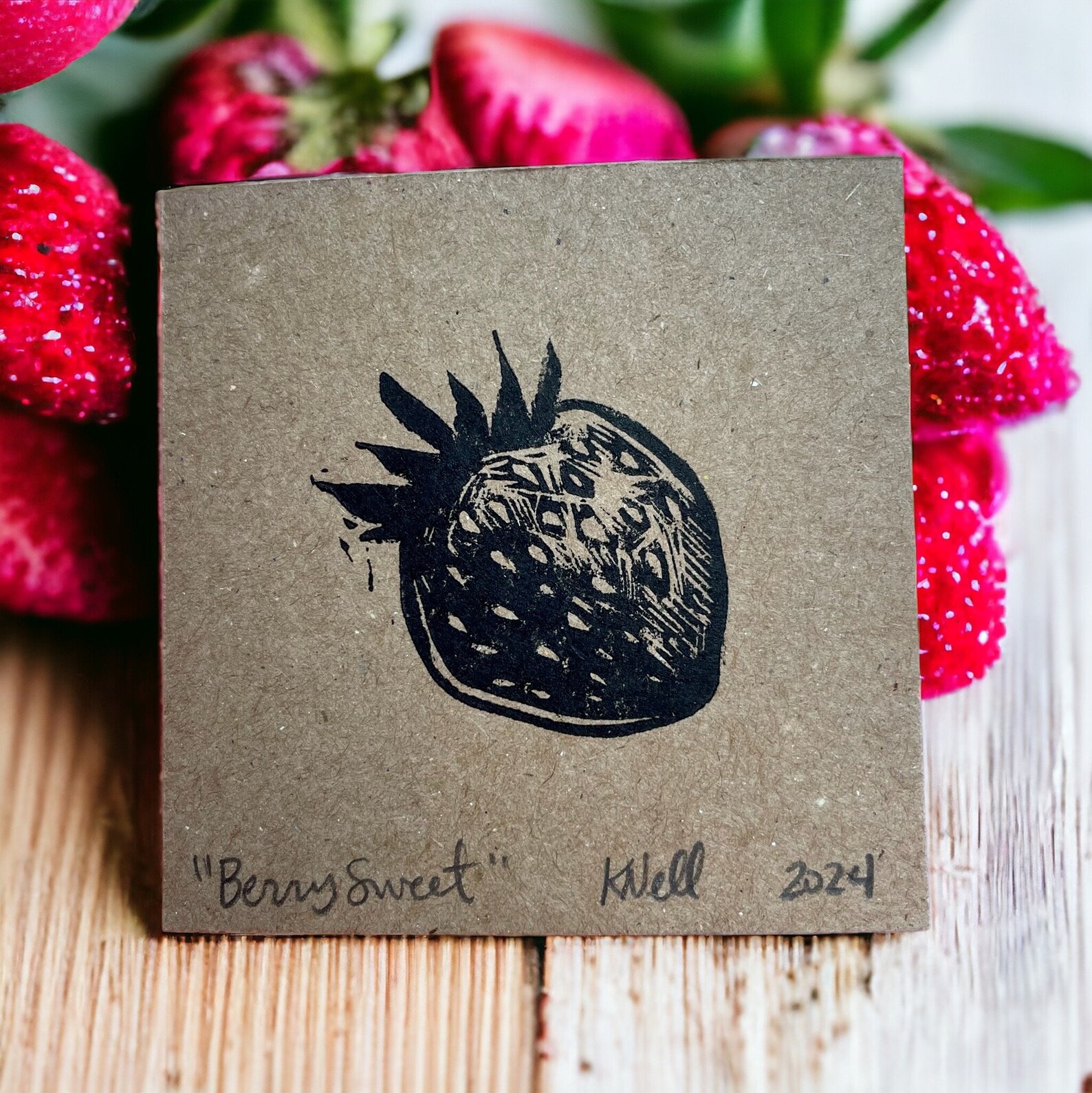 Strawberry Mini Print | Strawberry Linocut | Strawberry Art - Etsy