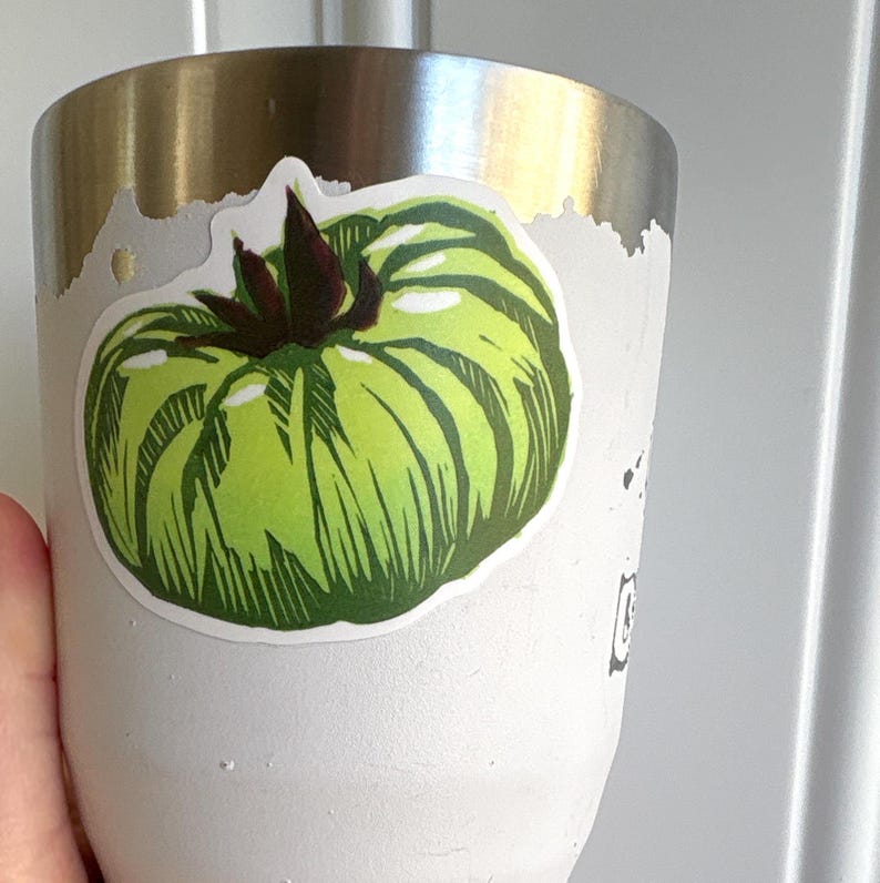 Heirloom Linocut Tomato Sticker | Permanent Semi Gloss | Fried Green ...