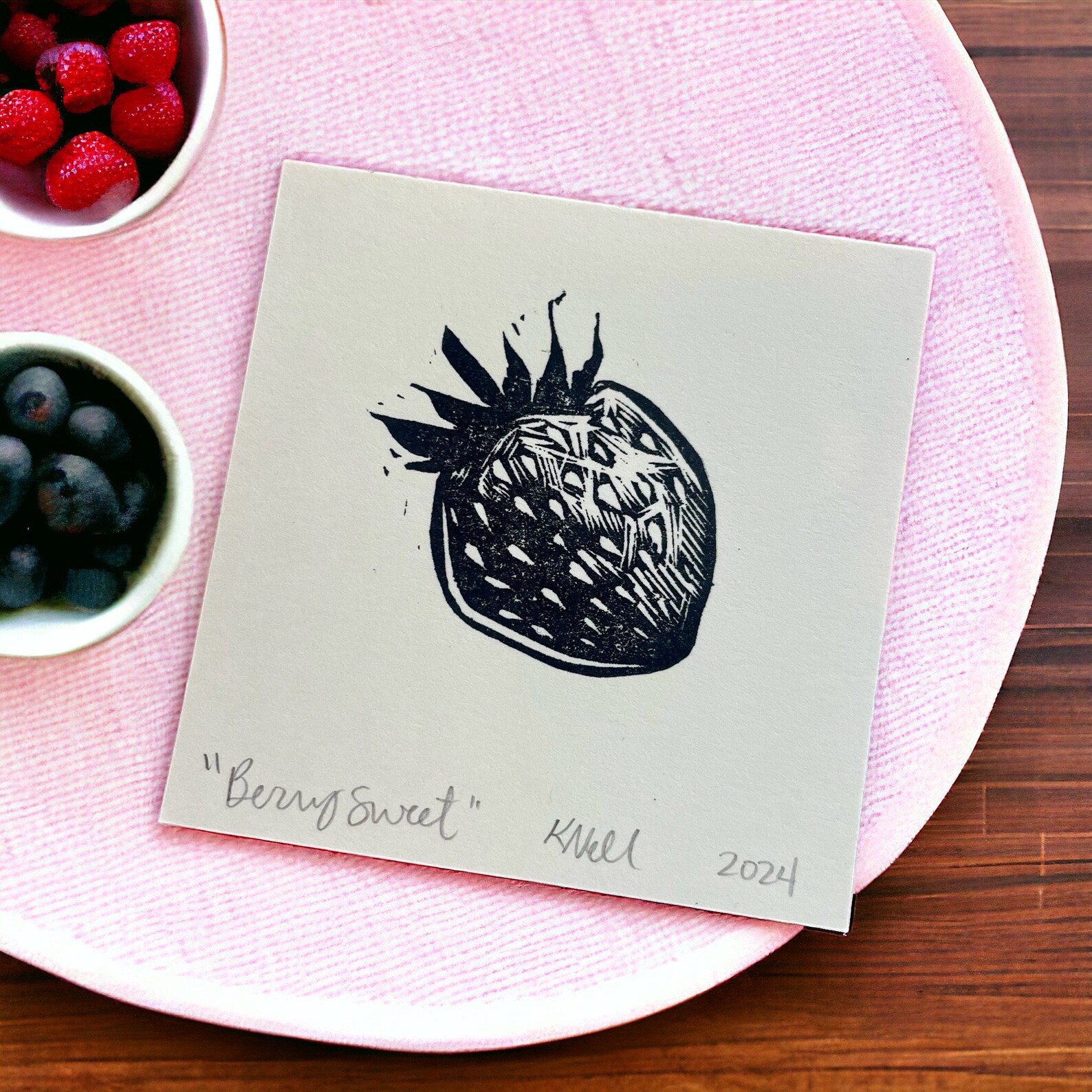 Strawberry Mini Print | Strawberry Linocut | Strawberry Art - Etsy