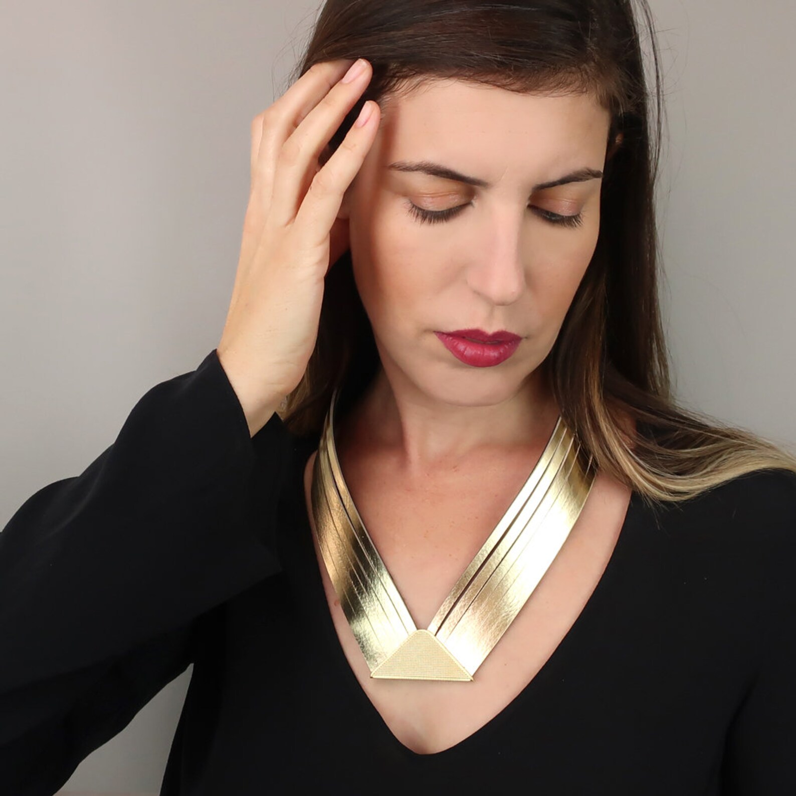 Silver Statement Necklace, Modern Necklace, Statement Leather Necklace ...