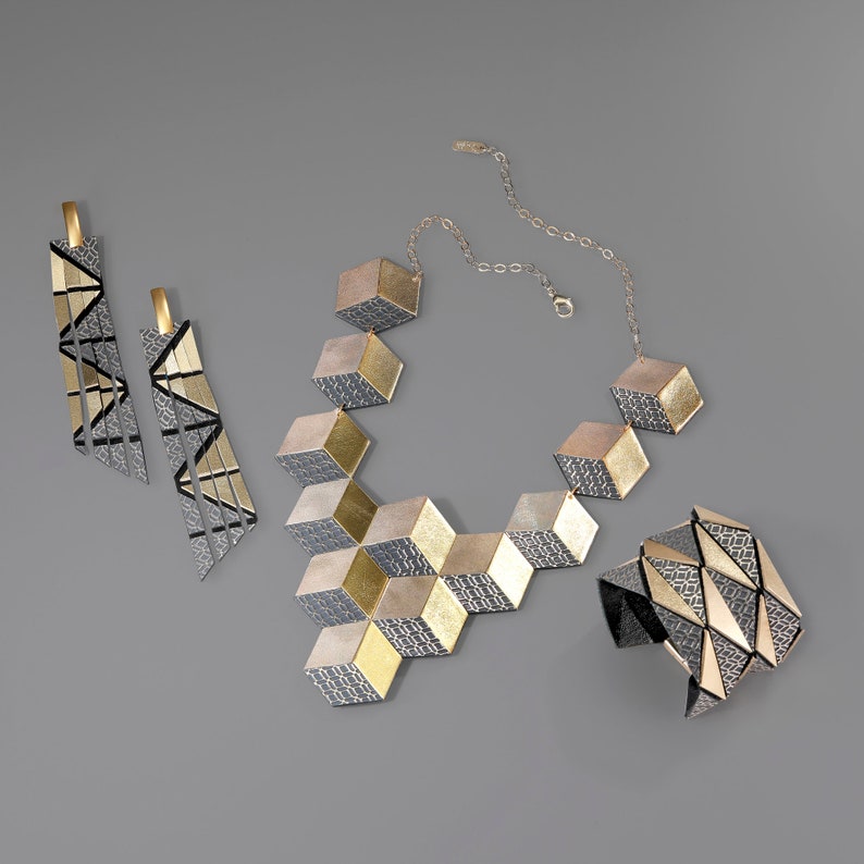 Gold Statement Necklace Statement Jewelry Geometric | Etsy