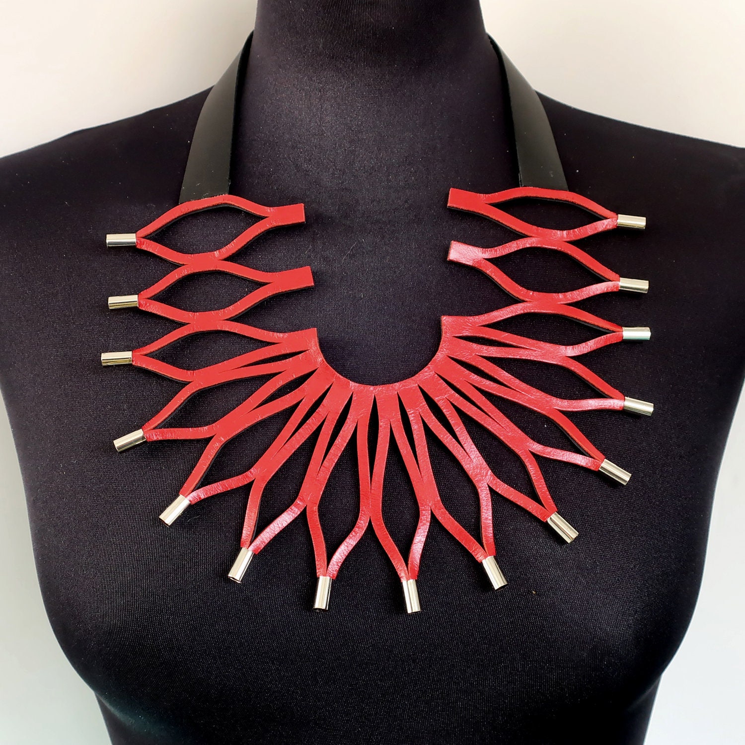 Red Statement Necklace Bib Necklace Statement Jewelry Red | Etsy