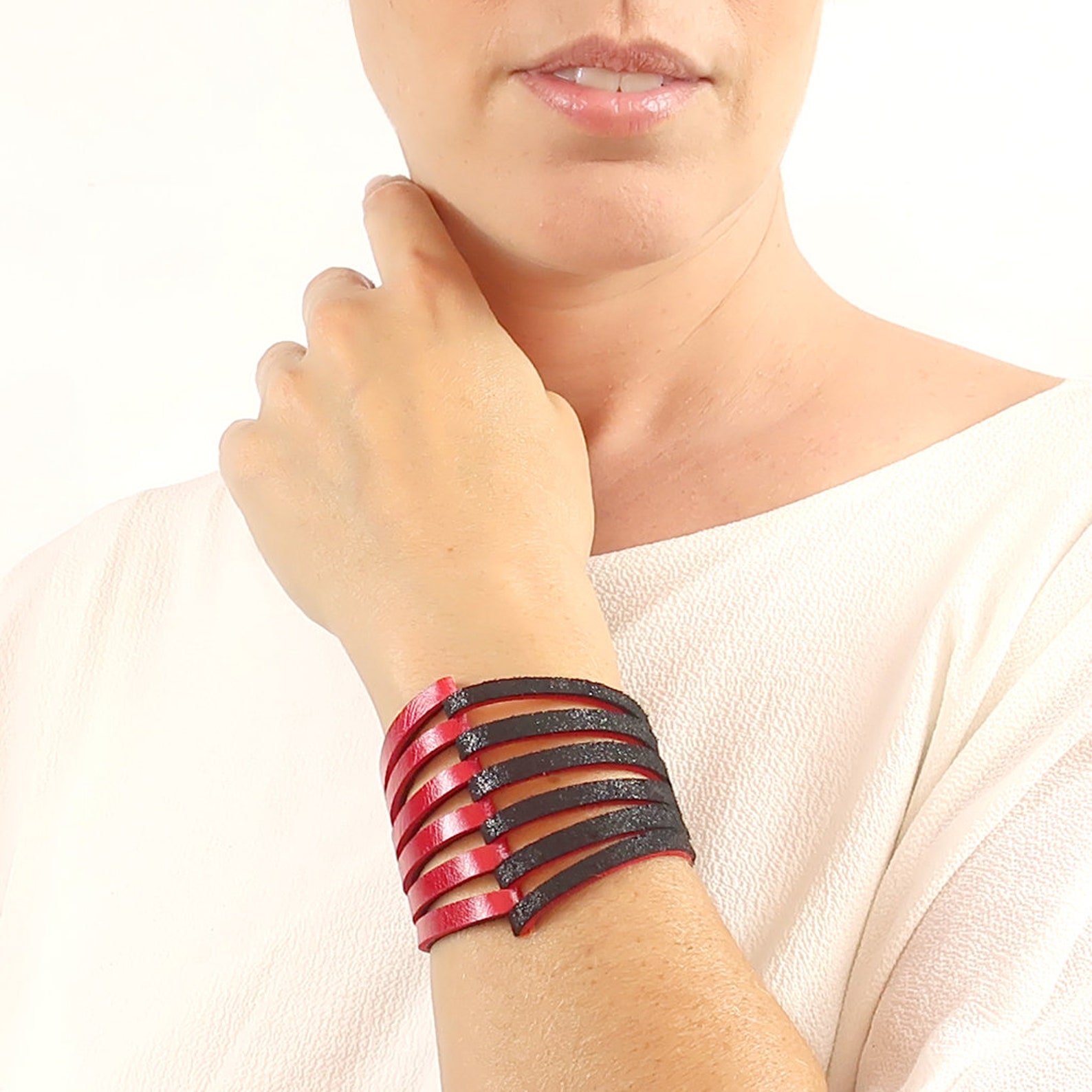 Modern Red Bracelet Statement Leather Bracelet Statement - Etsy