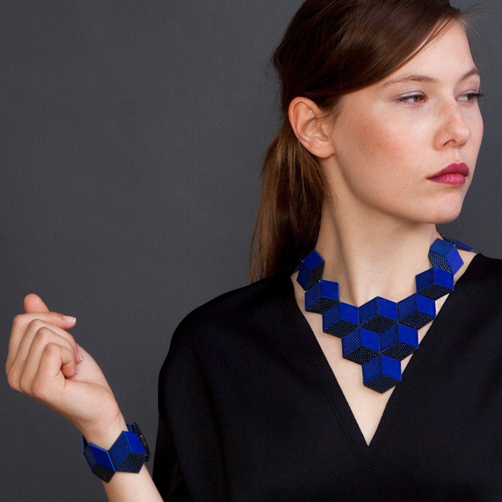 Blue Statement Necklace, Geometric Necklace, Modern Necklace, Statement ...