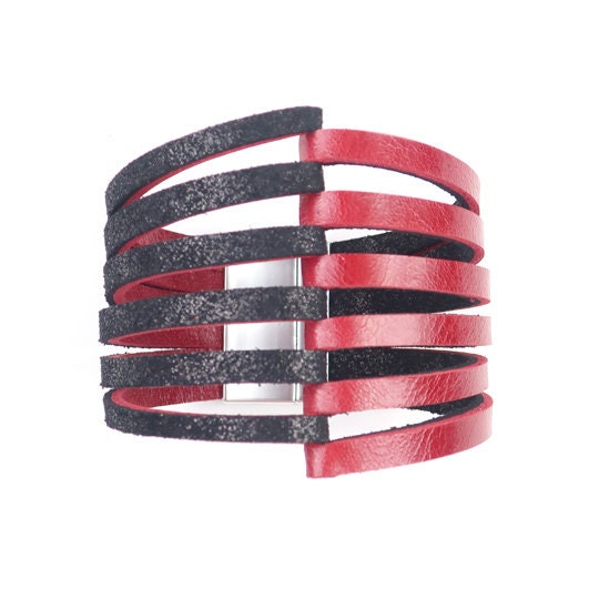 Modern Red Bracelet Statement Leather Bracelet Statement - Etsy