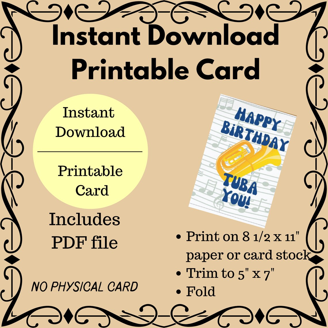 Printable Birthday Card Happy Birthday Tuba You Download Band Music ...