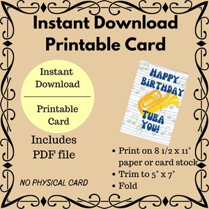 Printable Birthday Card Happy Birthday Tuba You Download Band Music ...